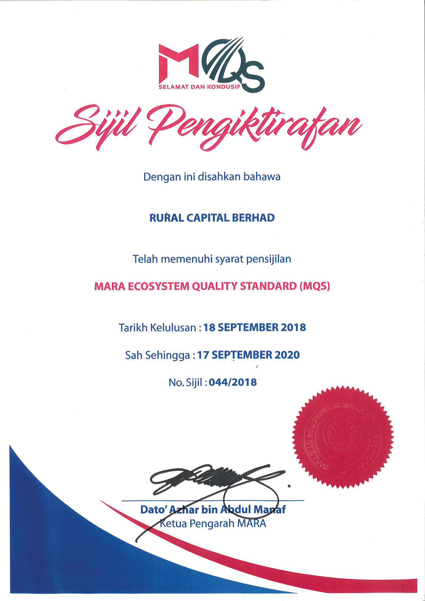 Anugerah & Pengiktirafan - Rural Capital Berhad